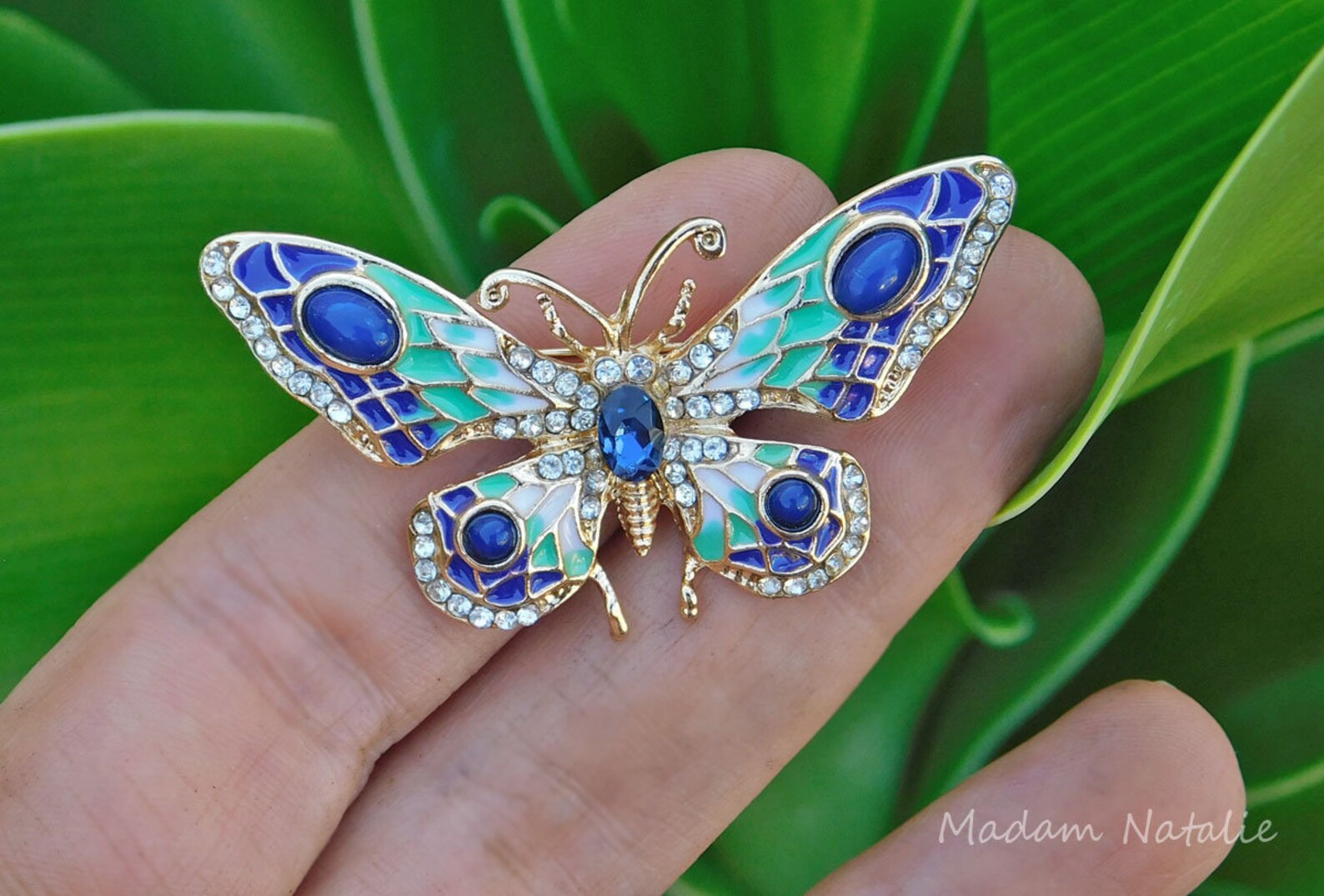 Blue Green Butterfly Pin 50x30mm Enamel Rhinestone Butterfly | Etsy