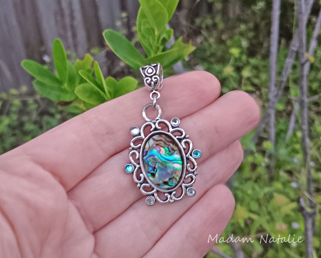 Victorian Style Abalone Pendant 32x25mm, Oval Natural Shell Pendant ...