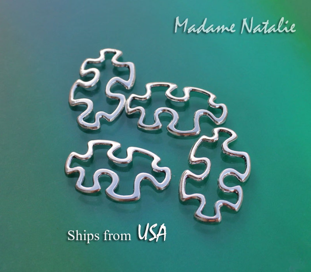 Silver Tone Puzzle Piece Connectors: Autism Awareness Charms (30x17mm ...