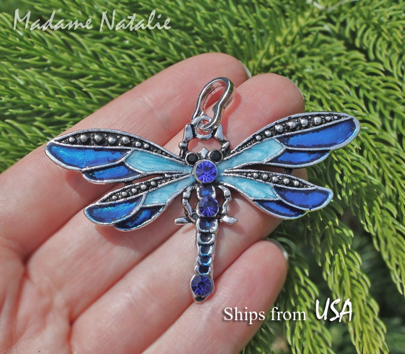 Blue Dragonfly Pendant Blue Rhinestone and Enamel Dragonfly - Etsy