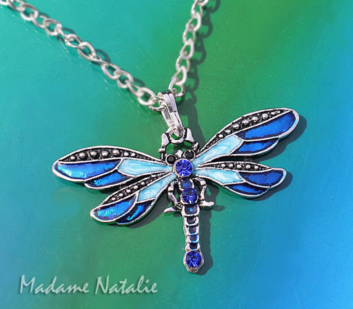Blue Dragonfly Pendant Blue Rhinestone and Enamel Dragonfly - Etsy