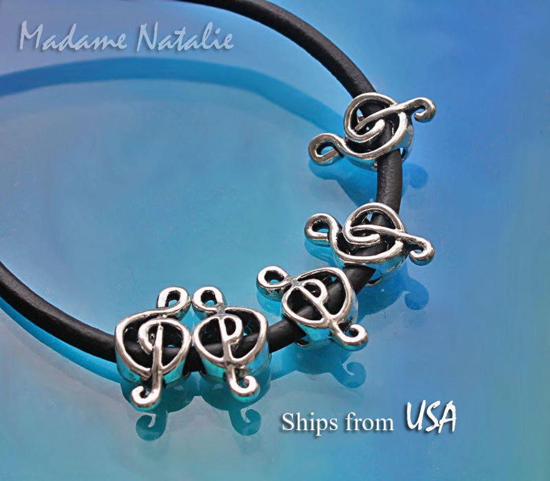 TREBLE CLEF Big Hole Beads (10pc), European Style Beads Music Note 5mm ...