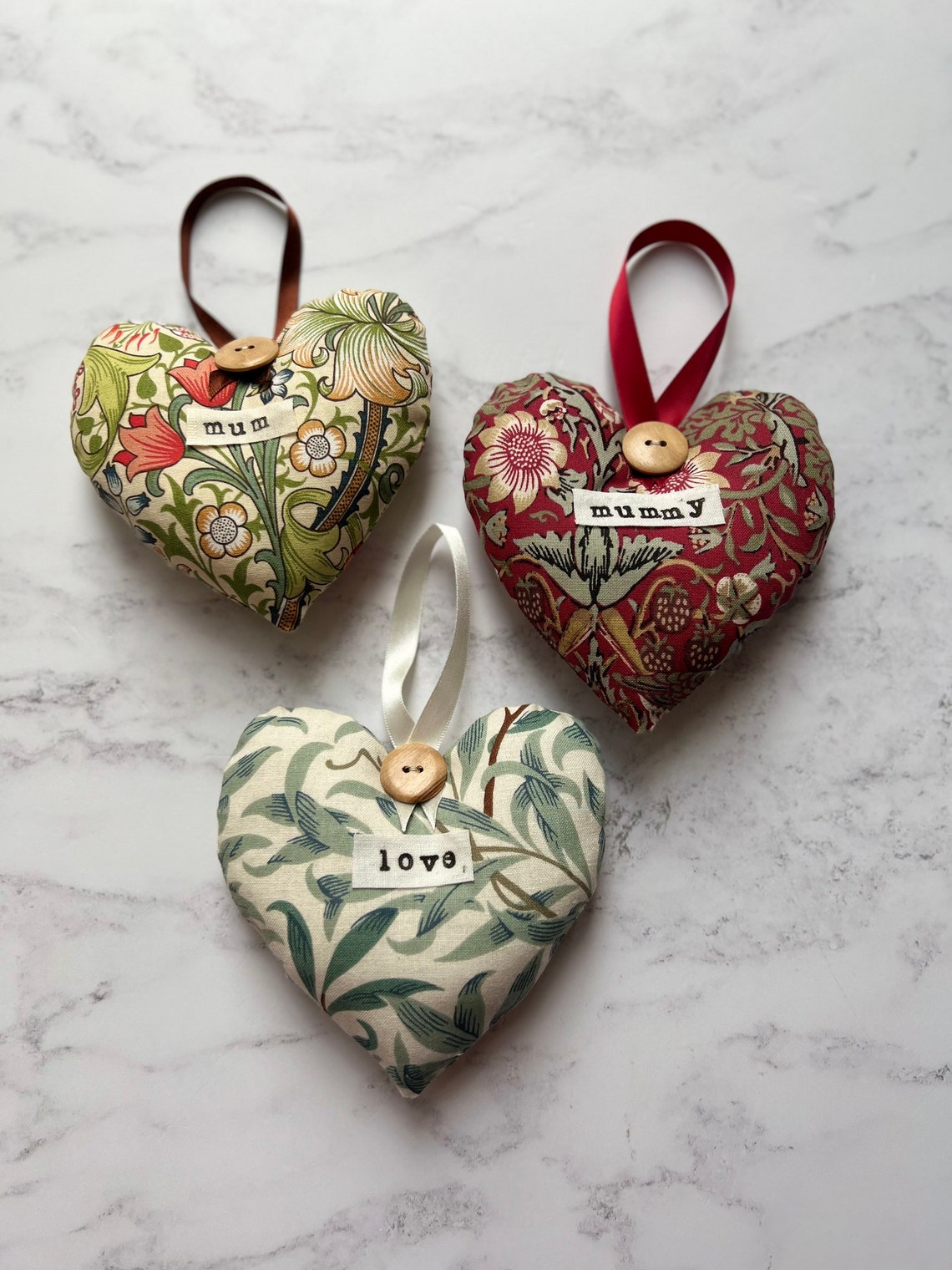 William Morris Fabric Heart Decorations Personalised Heart - Etsy
