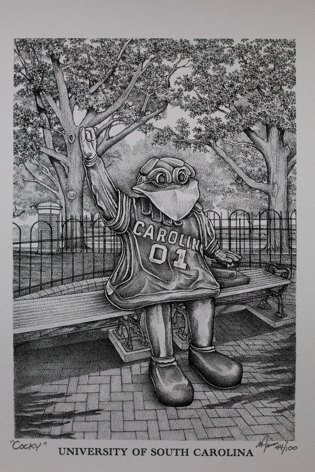 University of South Carolina - Cocky Statue 11"x14" Pen and Ink Print ...