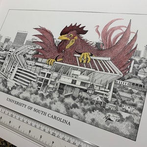 South Carolina 11x17 Stadium Print From Pen and Ink Hand-drawn Original ...