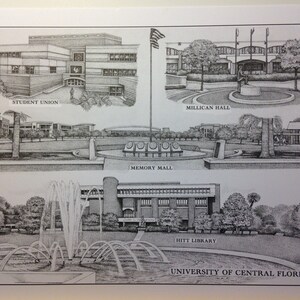 University of Central Florida - 8x10 Collage Pen and Ink Print - Etsy