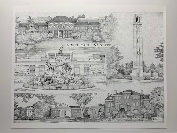 North Carolina State 11x14 Pen and Ink Print From - Etsy