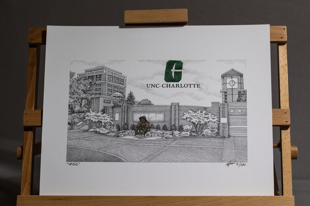 UNC Charlotte Miner Statue 11x14 Pen and Ink - Etsy
