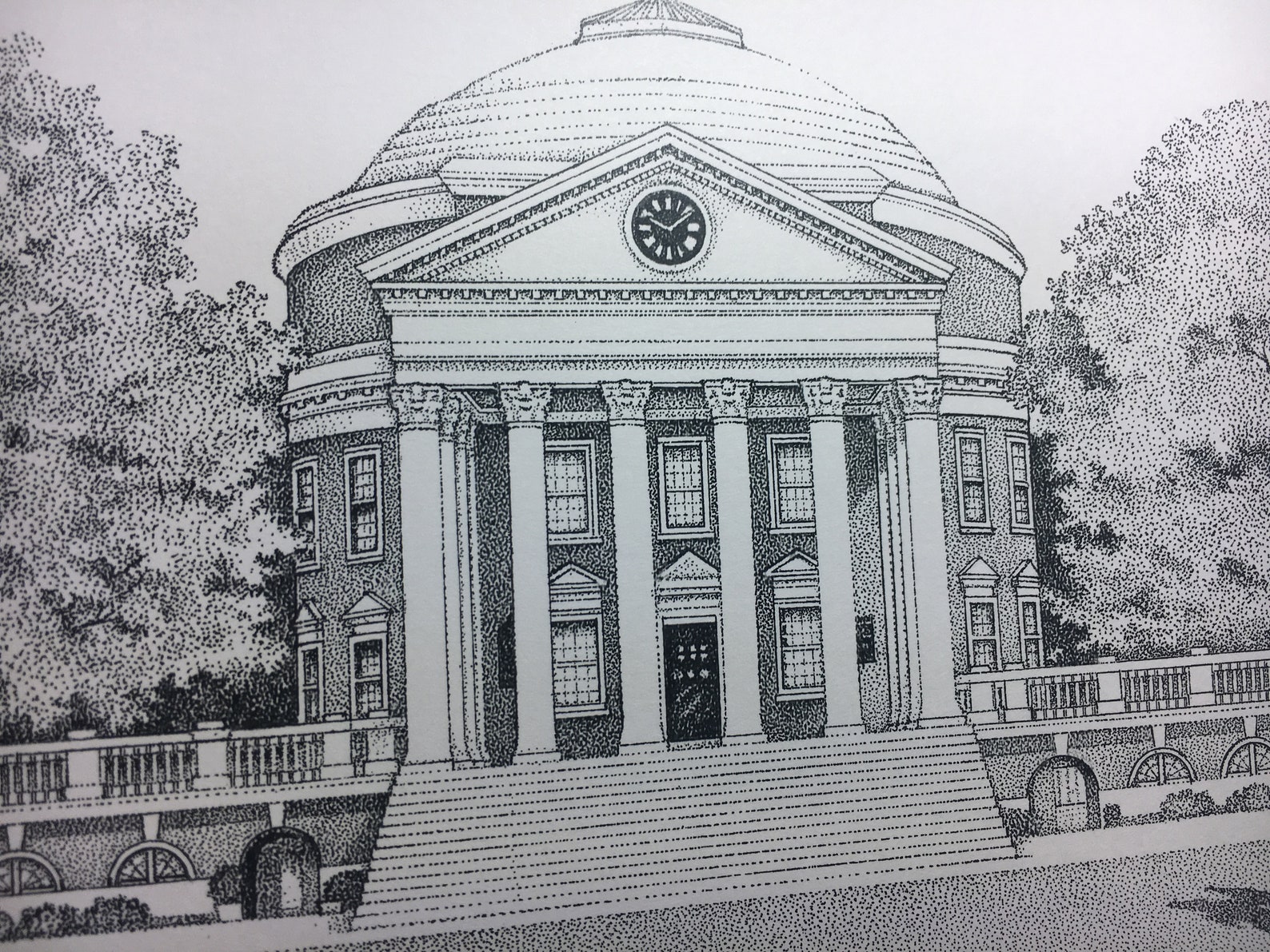 University of Virginia Rotunda Pen and Ink Drawing - 11"x14" Size Scene ...