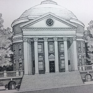 University of Virginia Rotunda Pen and Ink Drawing - 11"x14" Size Scene ...