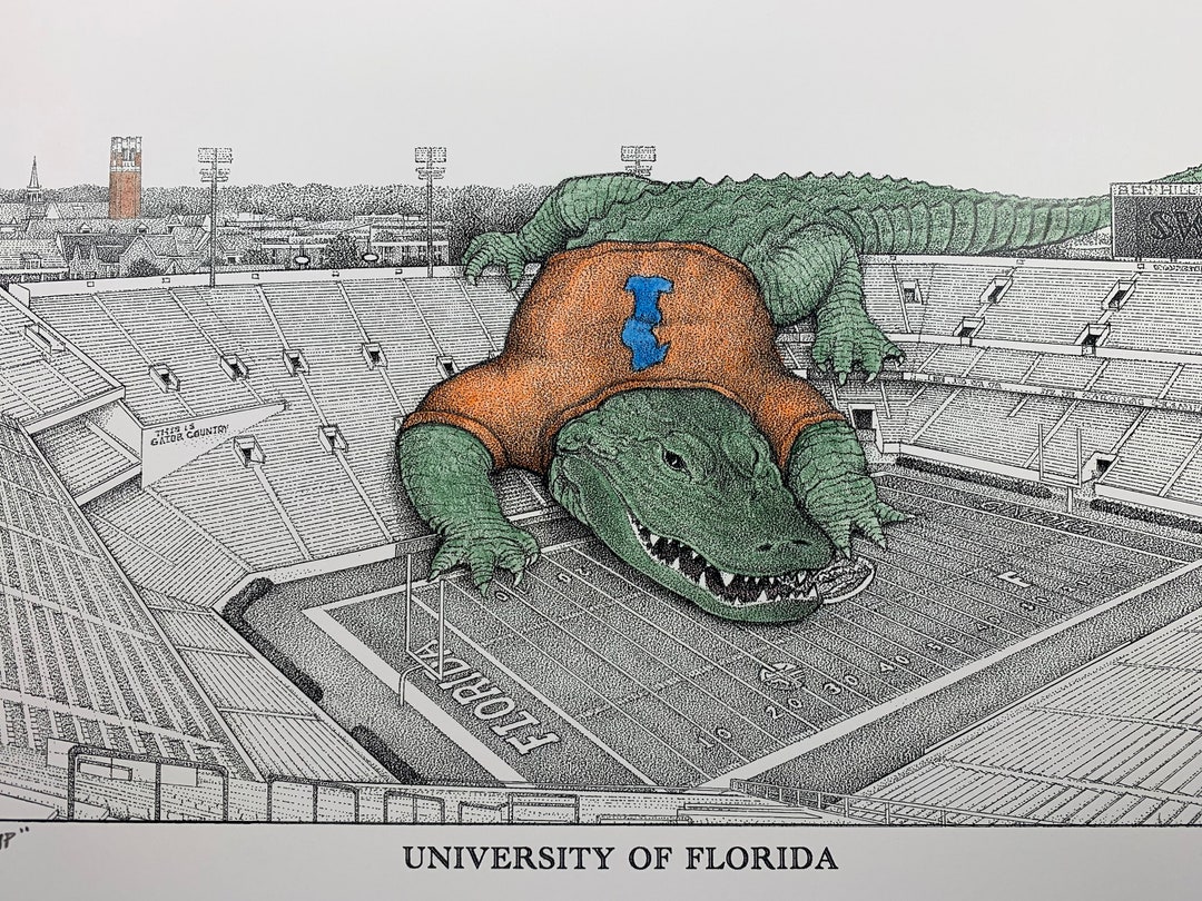 University of Florida Stadium Print 11"x17" Hand-colored Pen and Ink ...