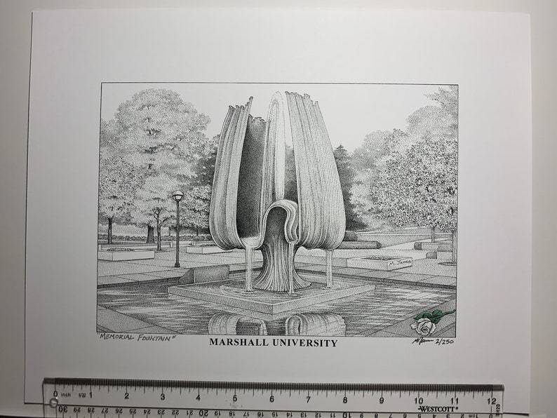 Marshall University Memorial Fountain 11x14 Pen | Etsy