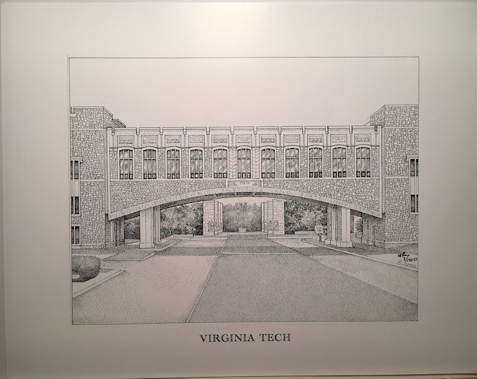 Virginia Tech 11x14 Pen and Ink Print - Etsy