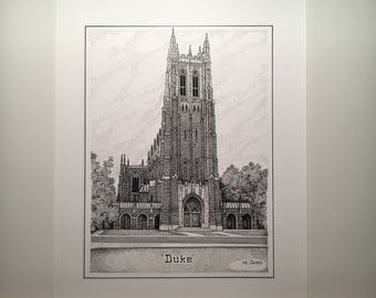 Print: Duke University Chapel, Durham, NC (pen and Ink Rendering) - Etsy