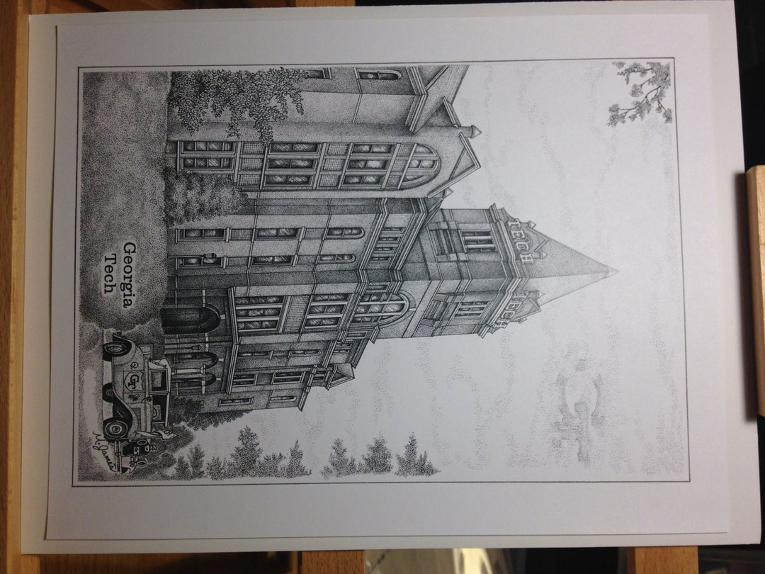 Georgia Tech Tower Pen and Ink Print - Etsy