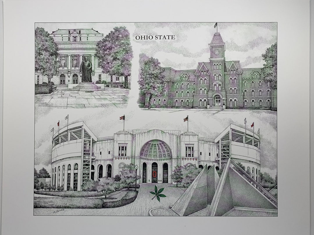 Ohio State 14x18 Collage Pen and Ink Print - Etsy