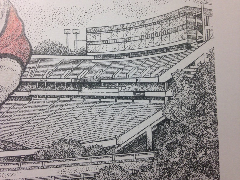 University of Georgia Stadium W/ Bulldog 11x17 Partially Hand-colored ...