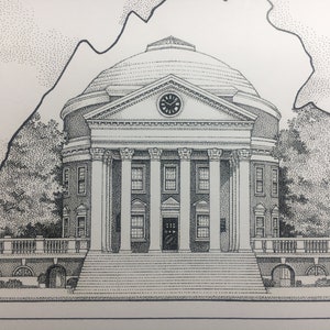 University of Virginia Rotunda Pen and Ink Drawing - 11"x17" Size Scene ...