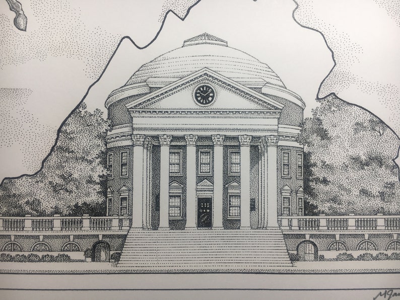 University of Virginia Rotunda Pen and Ink Drawing | Etsy