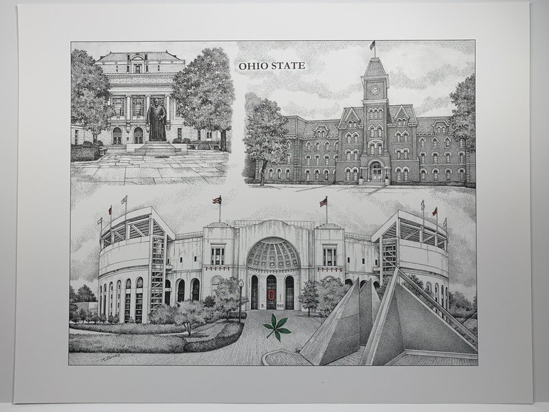 Ohio State 14x18 collage pen and ink print | Etsy