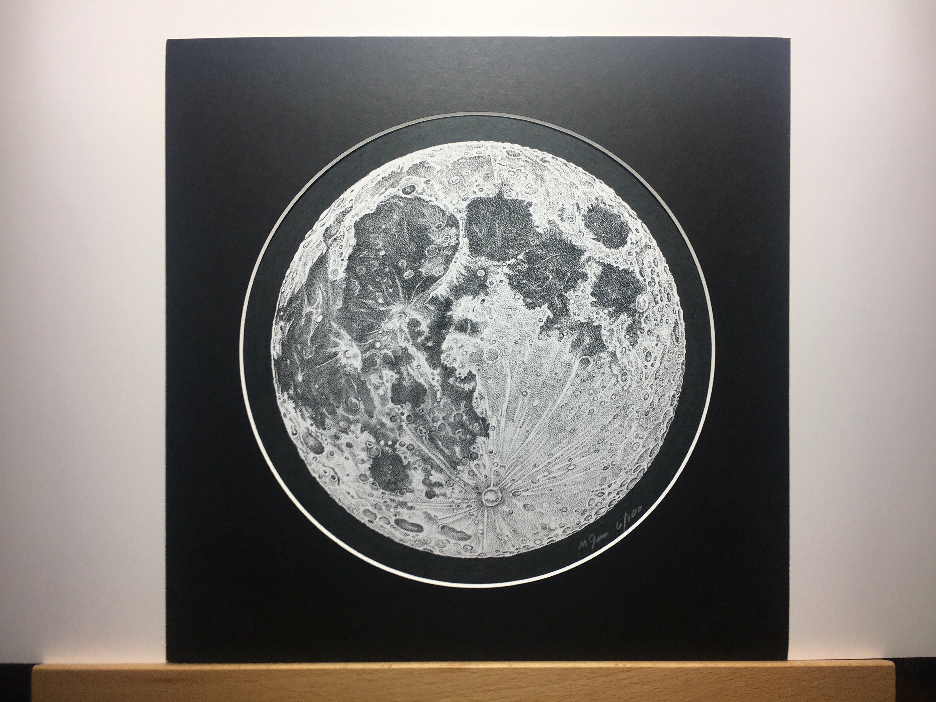 Full Moon hand drawn 10x10 pointillism pen and | Etsy