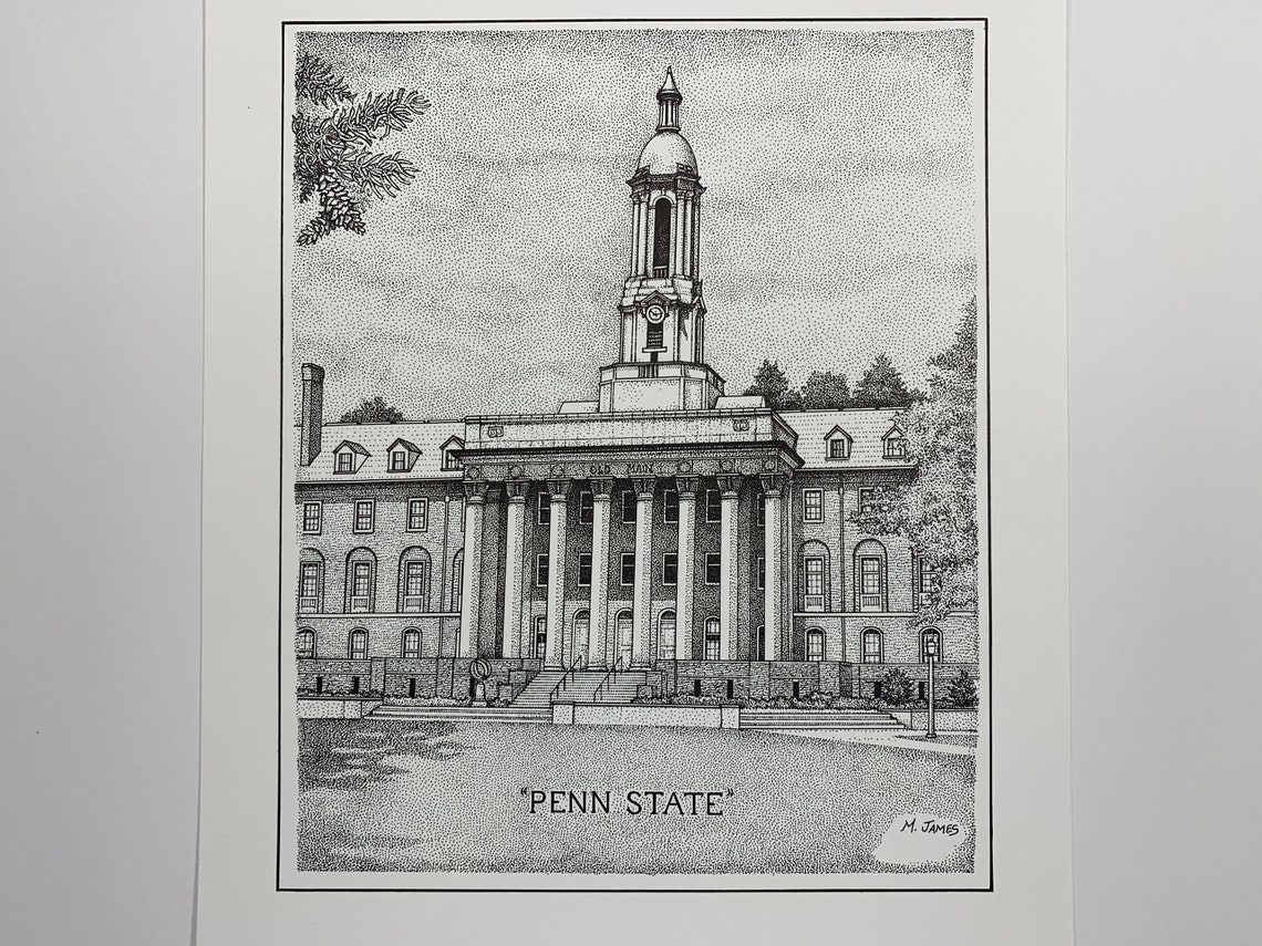 Penn State 8x10 Pen and Ink Print of Old Main - Etsy