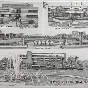 University of Central Florida - 8x10 Collage Pen and Ink Print - Etsy