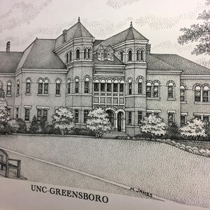 UNC Greensboro Foust Building Pen and Ink Print - Etsy