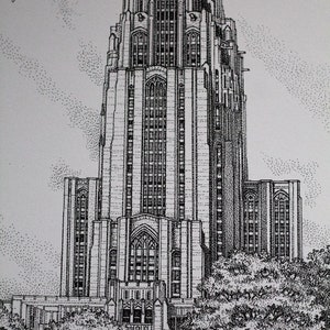 University of Pittsburgh - Cathedral of Learning 11"x14" Pen and Ink ...