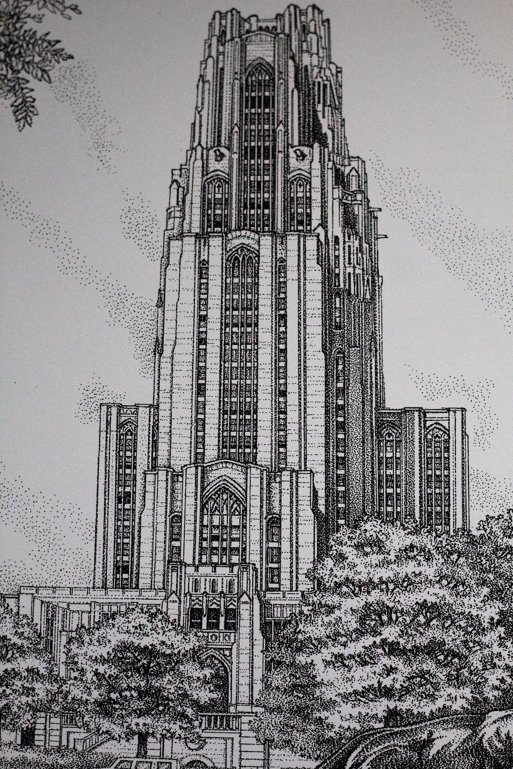 University of Pittsburgh - Cathedral of Learning 11"x14" Pen and Ink ...
