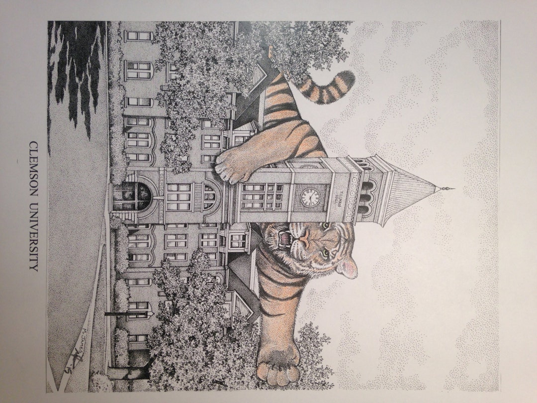 Clemson Tillman Hall With Tiger: 11x14 Print of Hand-drawn Original - Etsy