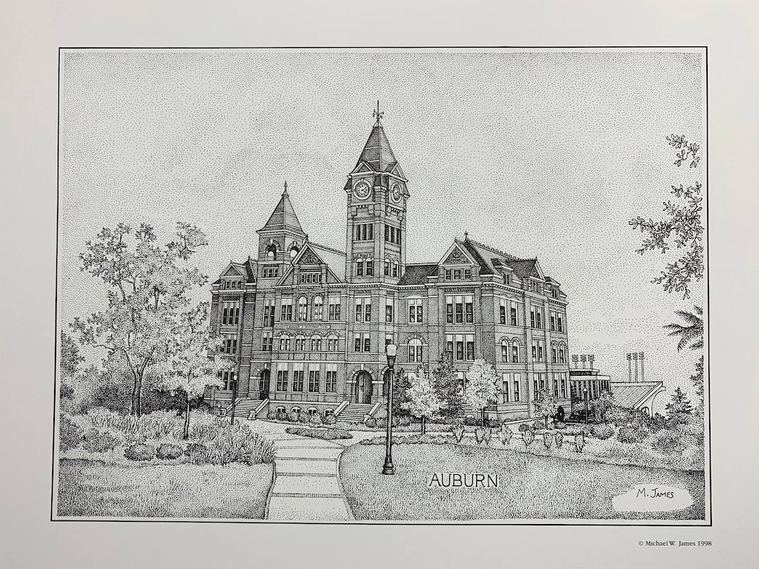Auburn 11x14 Pen and Ink Print of Samford Hall - Etsy