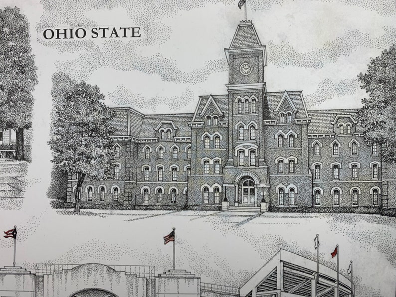 Ohio State 14x18 collage pen and ink print | Etsy