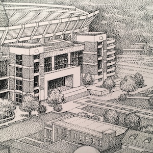 Alabama Football Stadium 11"x17" Pen and Ink Print With Hand-colored ...