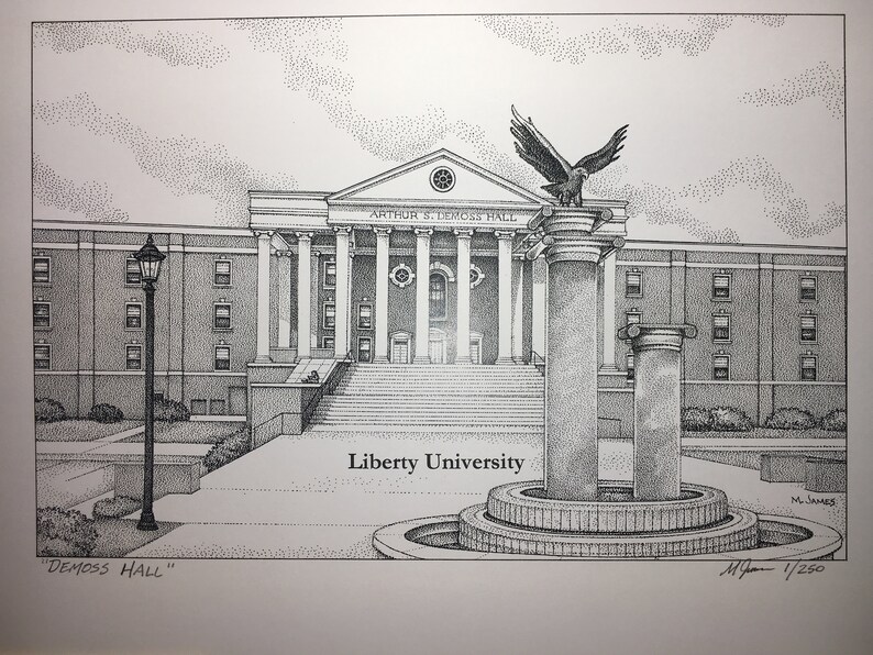 Liberty University DeMoss Hall 11x14 pen and ink | Etsy