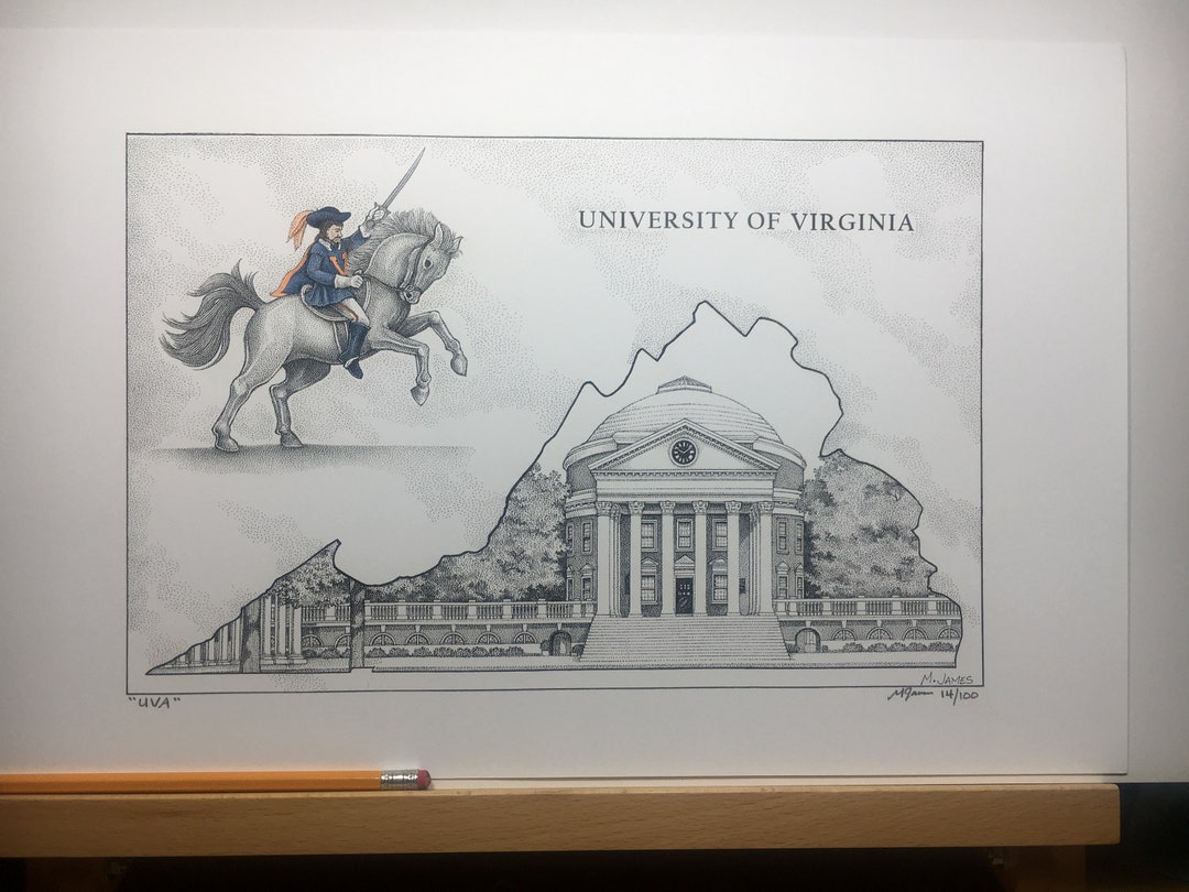 University of Virginia Rotunda Pen and Ink Drawing - 11"x17" Size Scene ...