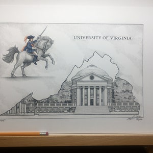 University of Virginia Rotunda Pen and Ink Drawing - 11"x17" Size Scene ...