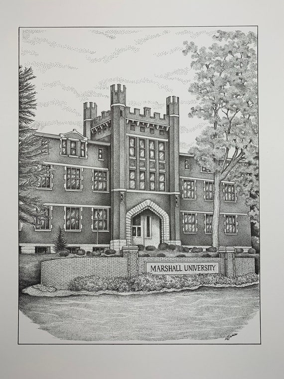 Marshall Old Main Print From Pen and Ink Drawing | Etsy