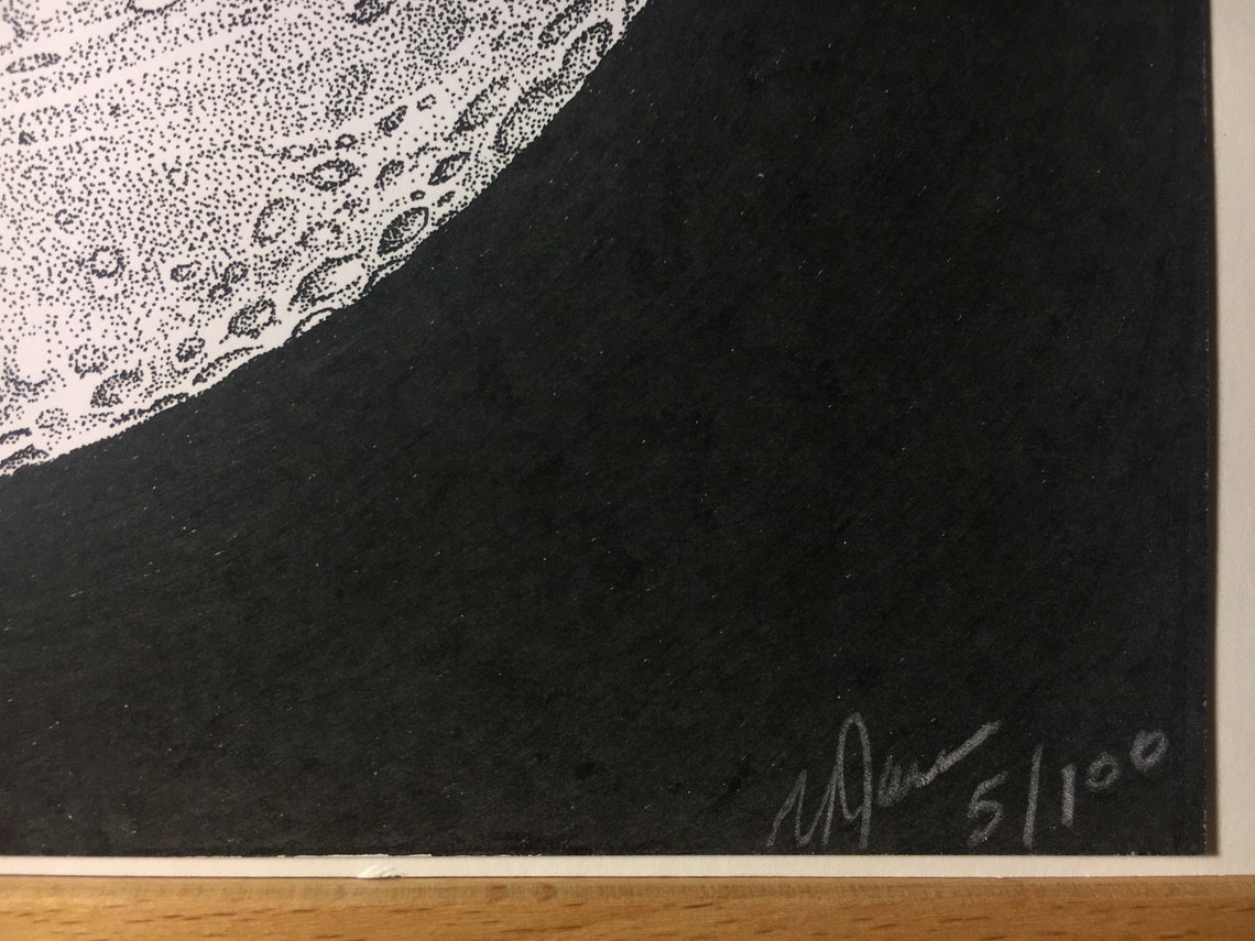 Full Moon hand drawn 10x10 pointillism pen and | Etsy