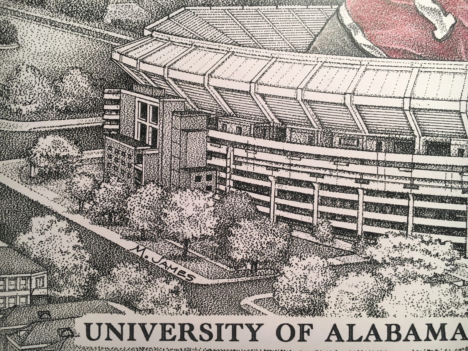 Alabama Football Stadium 11"x17" Pen and Ink Print With Hand-colored ...