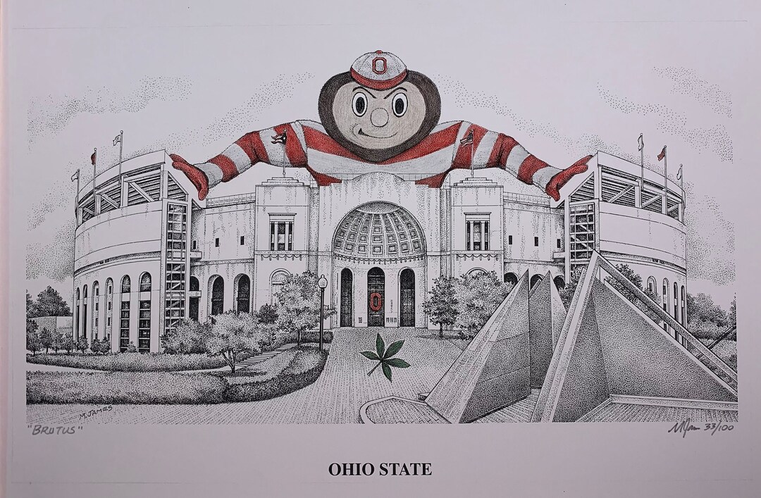 Ohio State 11x17 Pen and Ink Print of Football Stadium From Hand-drawn ...
