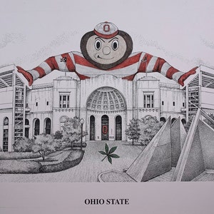 Ohio State 11x17 Pen and Ink Print of Football Stadium From Hand-drawn ...