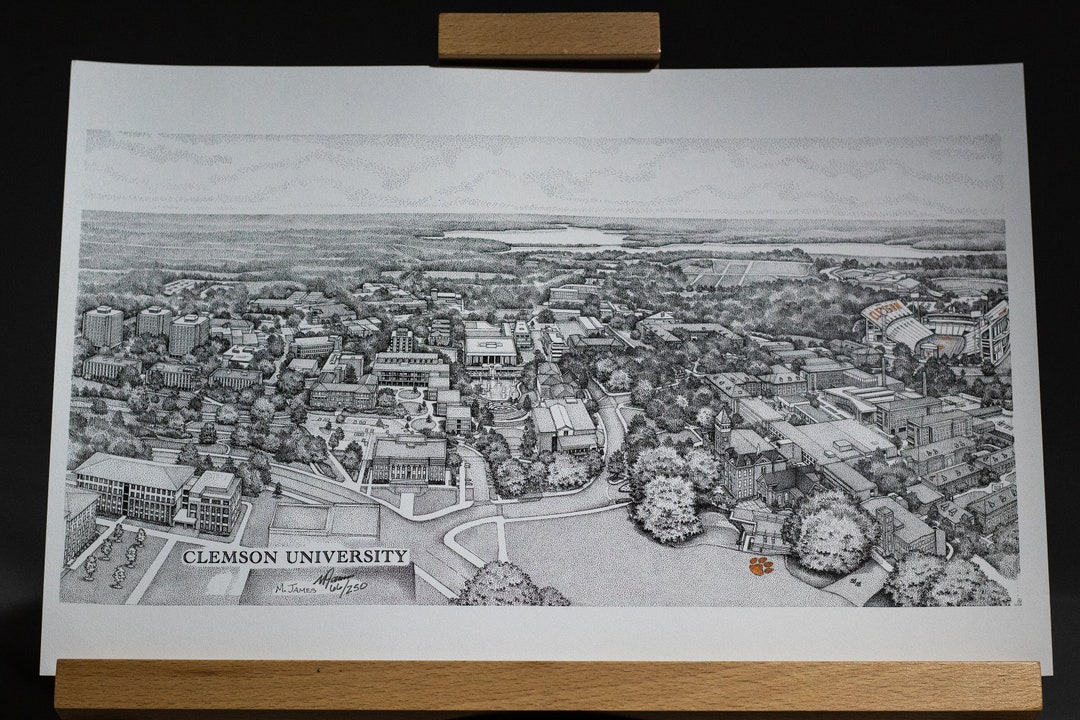 Clemson University - 11"x17" Panorama Print of Campus From Pen & Ink ...