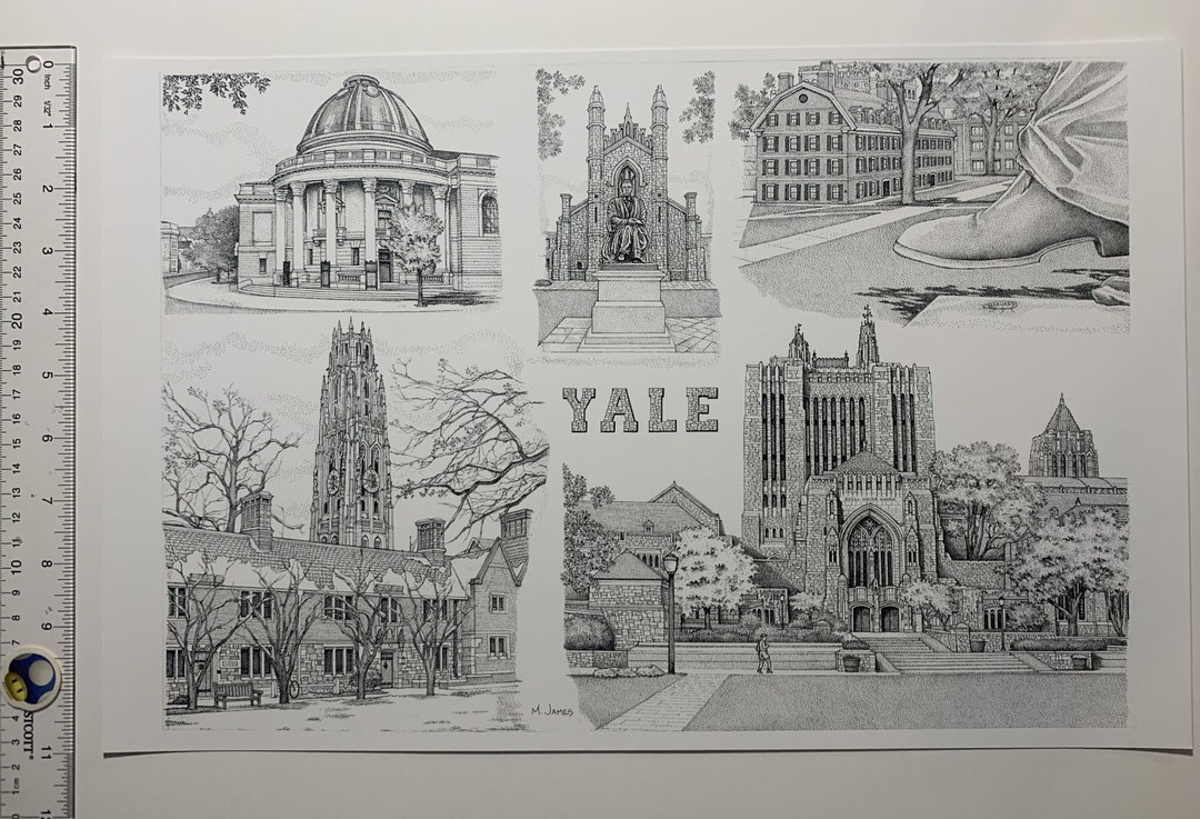 Yale University Hand-drawn 11"x17" Pen and Ink Collage Print - Etsy
