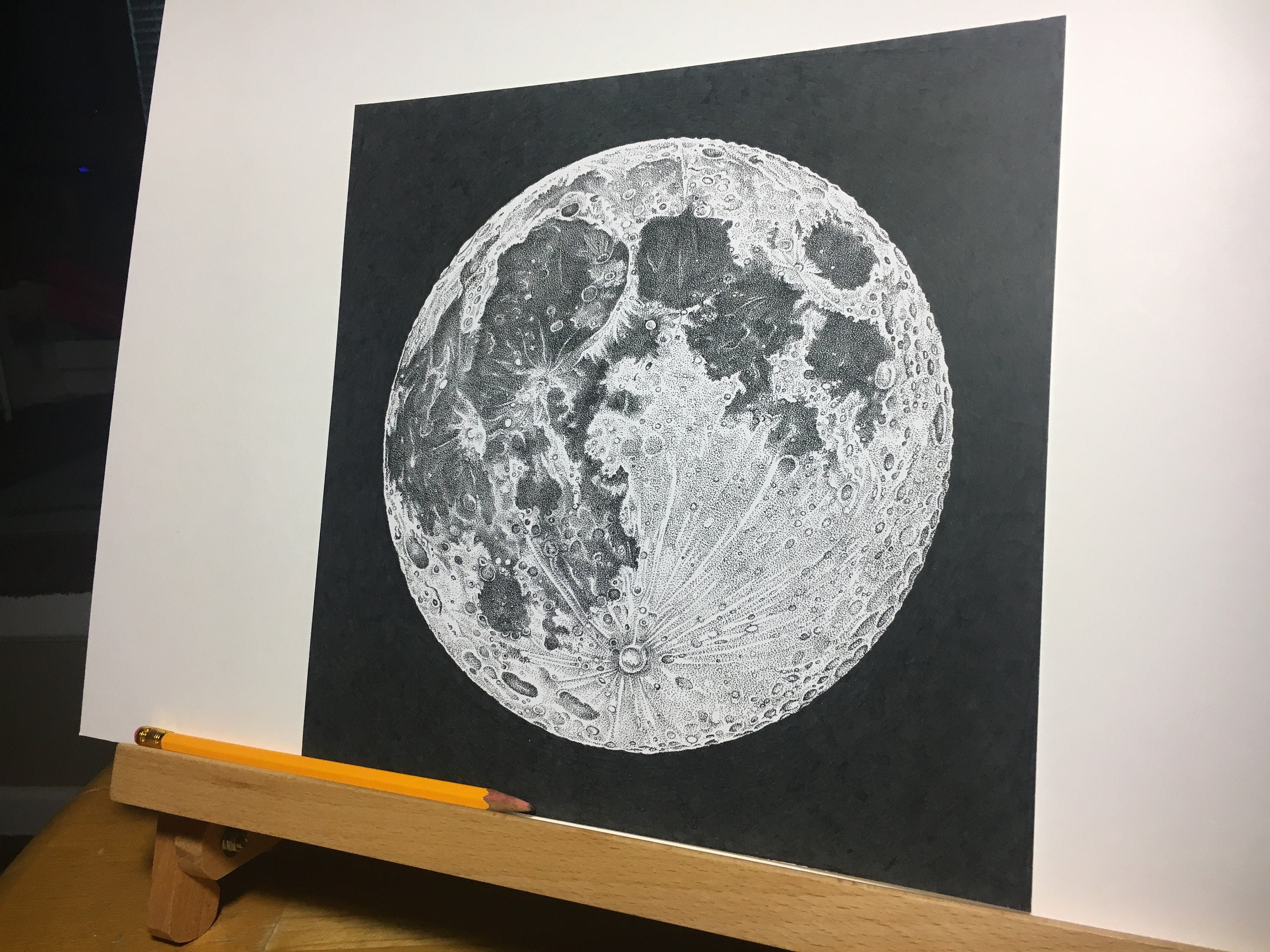 Full Moon Hand Drawn 10x10 Pointillism Pen and - Etsy