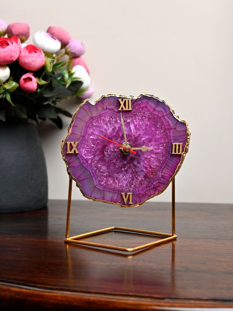Dyed Agate Stone Desk Clock: Handmade Home Office Decor, Thanksgiving ...