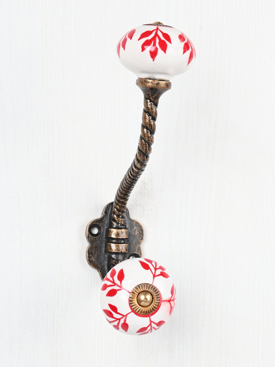 Red Leaf Design Ceramic Handmade Wall Hanger Vintage Wall Hooks Coat ...