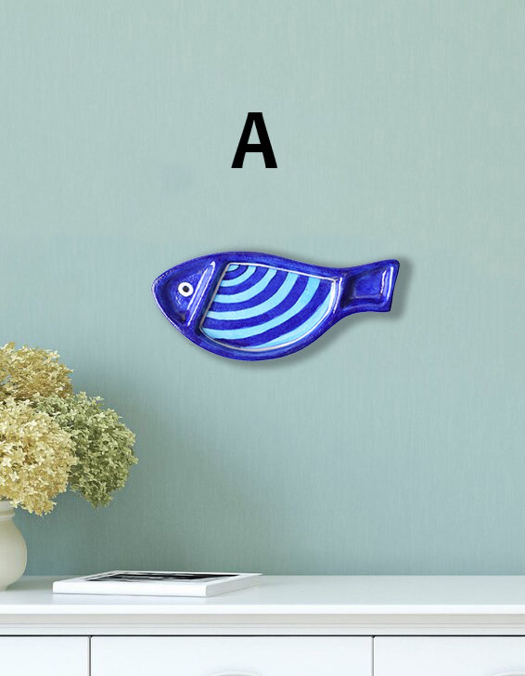 Blue Pottery Ceramic Fish Plate: Good Omen Wall Hanging - Etsy