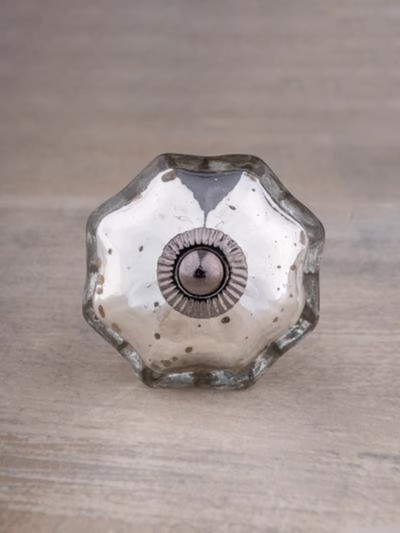 Silver Mercury Glass Cabinet Knob: Vintage Melon Style Dresser Pull - Etsy