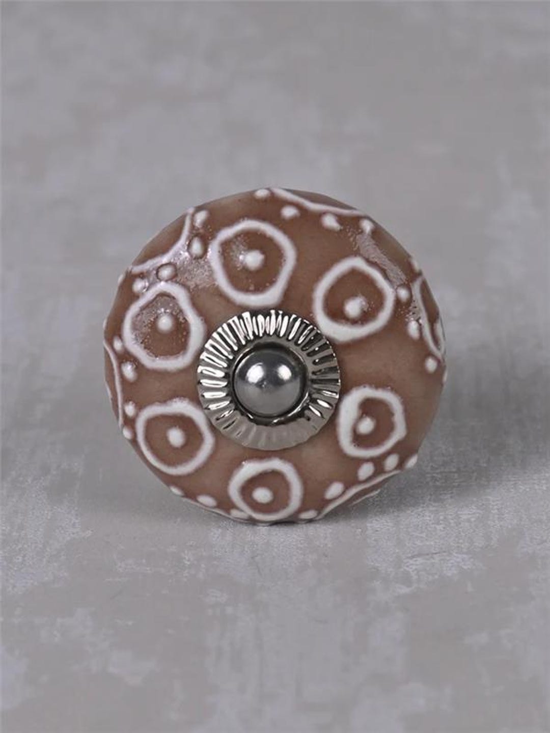 Embossed White Kitchen Knob Set - Dark Brown Base - Cabinet & Furniture ...